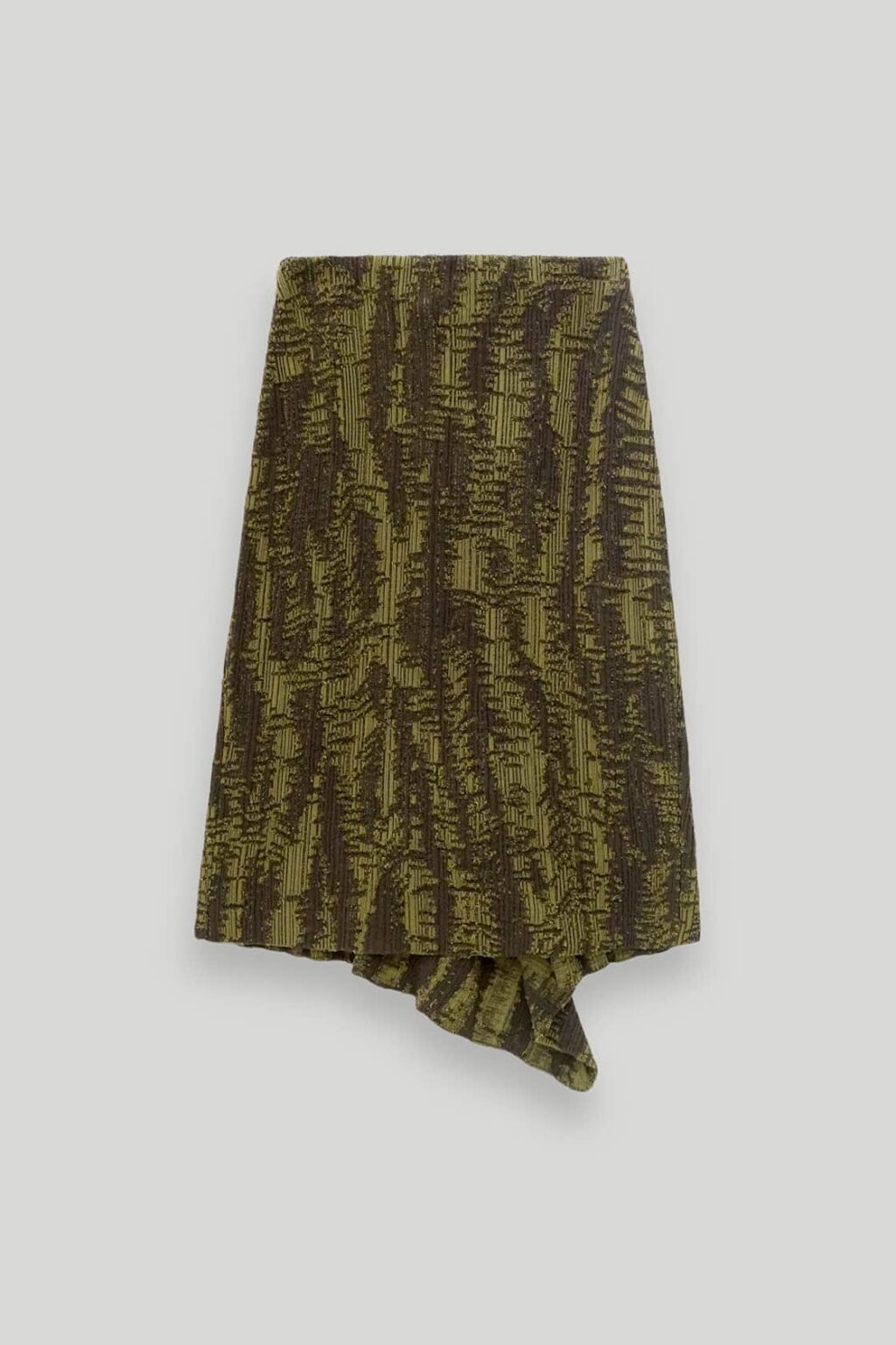 CHAMBRE DE FAN | Devore Printing Asymmetric Skirt Olive